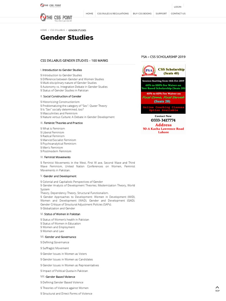 Gender Studies - The CSS Point | PDF | Gender And Development | Gender