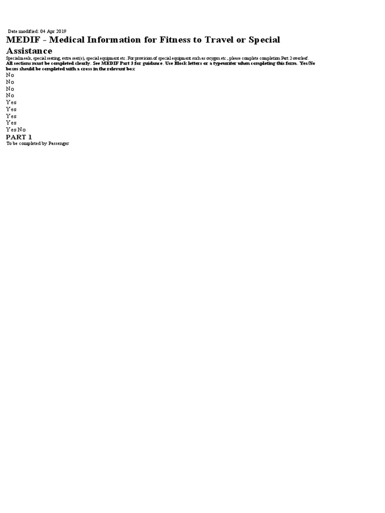 MEDIF - Medical Information For Fitness To Travel or Special Assistance ...