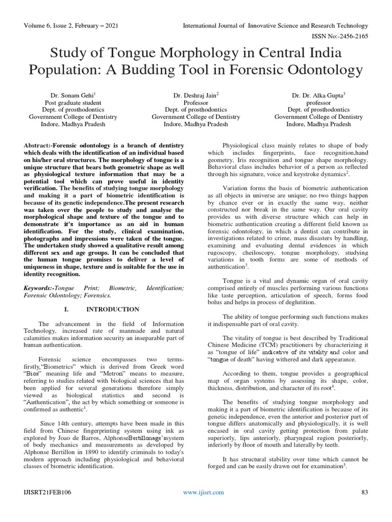 Study of Tongue Morphology in Central India Population A Budding Tool ...