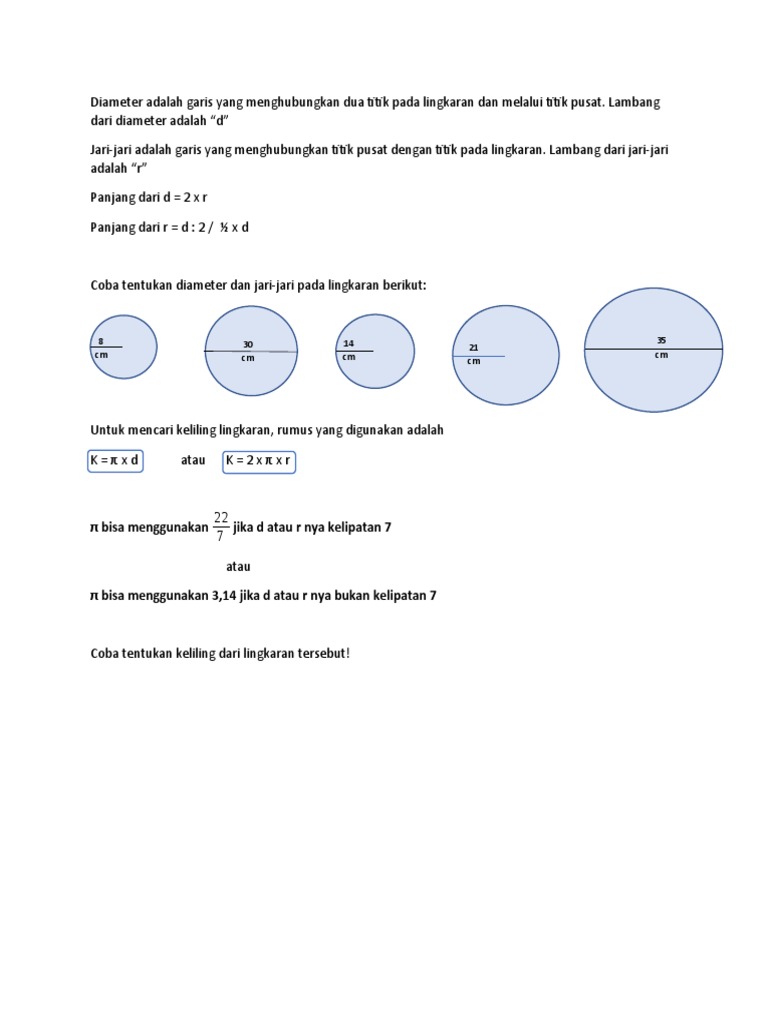 Rumus Diameter dan Jari-jari Lingkaran | PDF