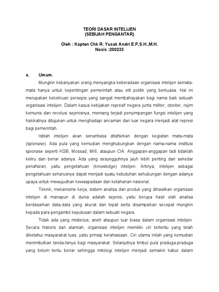 Teori Dasar Intelijen dan Fungsinya | PDF