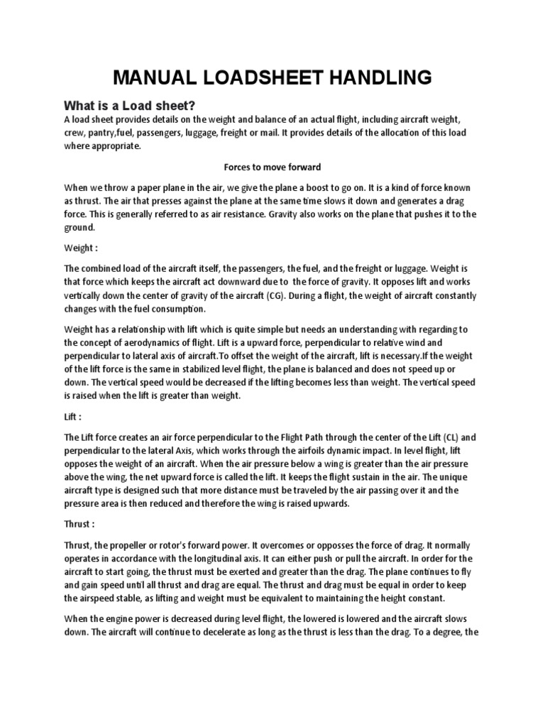 Manual Loadsheet Handling | PDF | Drag (Physics) | Aircraft