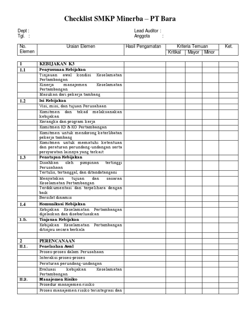 Checklist SMKP | PDF | Teknologi & Rekayasa