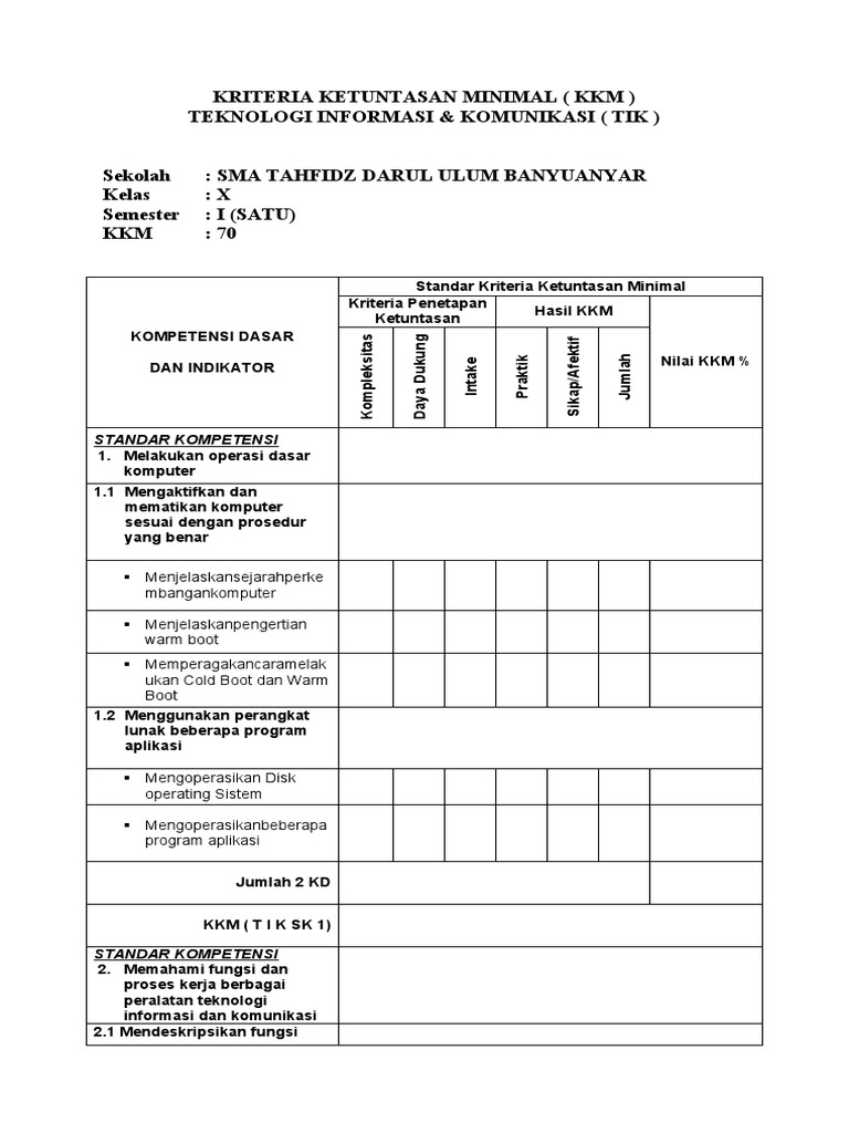 KKM TIK Kelas 10 | PDF | Bisnis | Komputer