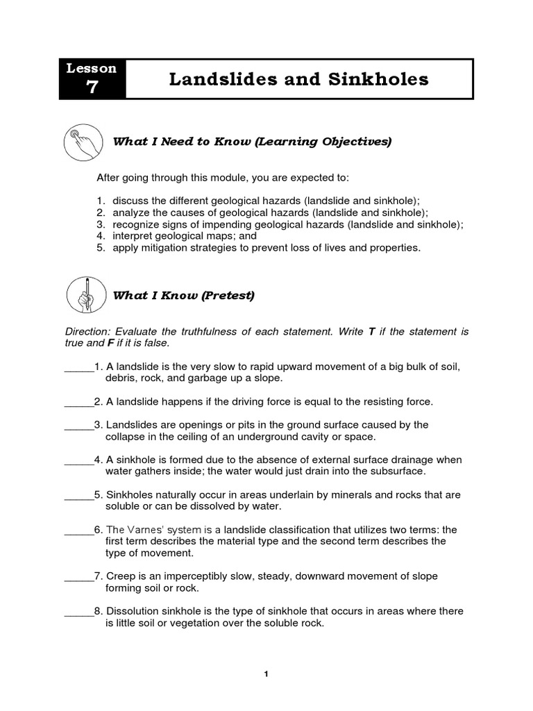 DRRR11 Q2 Mod7 Landslide-And-Sinkholes Version3 | PDF | Landslide | Sinkhole