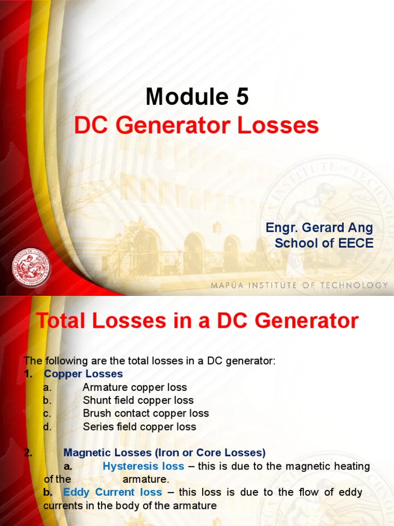 DC Generator Losses: Engr. Gerard Ang School of EECE | PDF | Electric ...