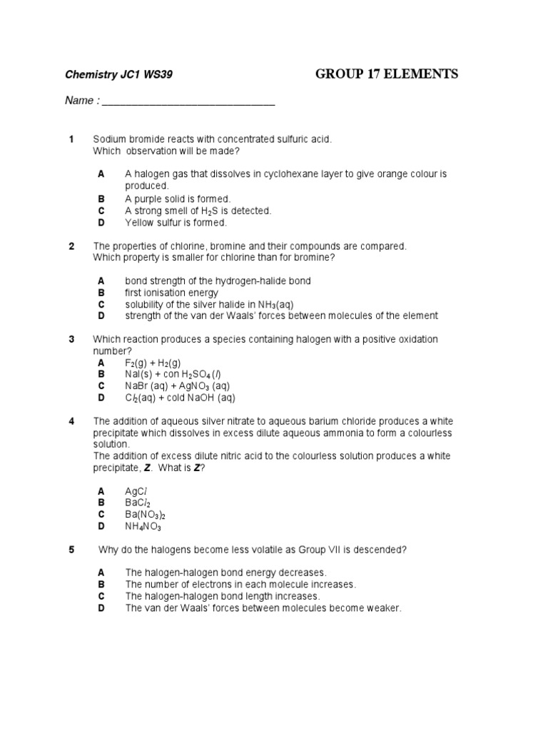 Group 17 Elements: Name | PDF | Chlorine | Chemical Reactions