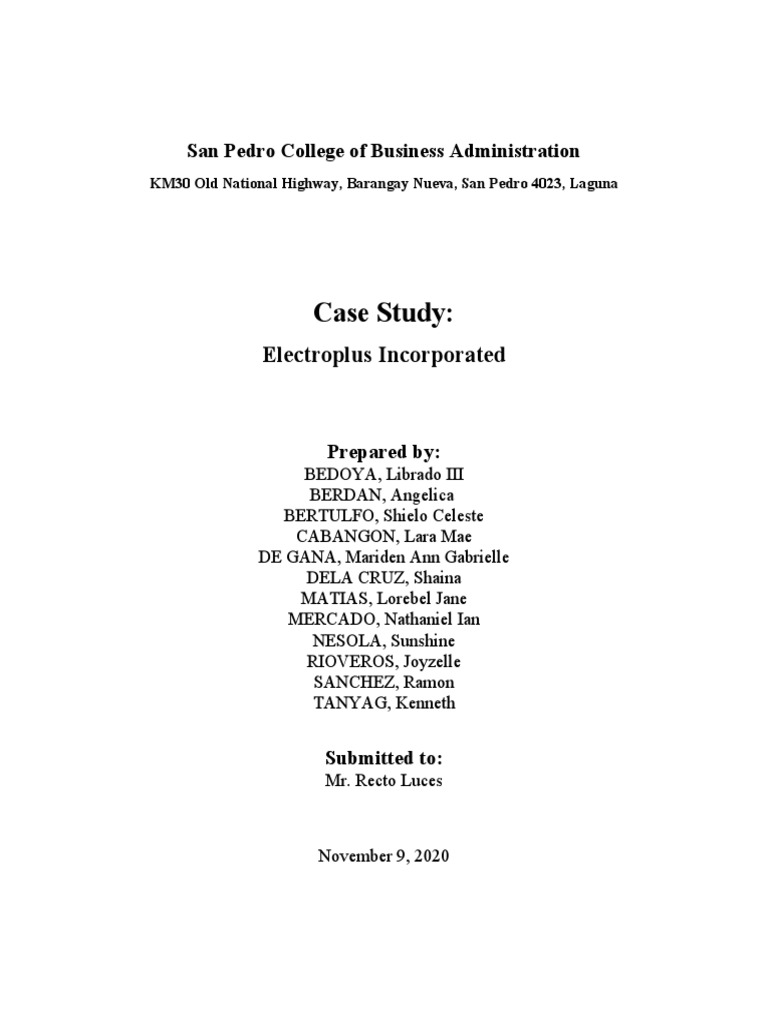Group C MIDTERM ACTIVITY 1 Case Study Electroplus Incorporated | PDF | Sales | Decision Making