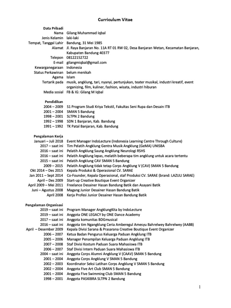 CV Gilang M. Iqbal | PDF