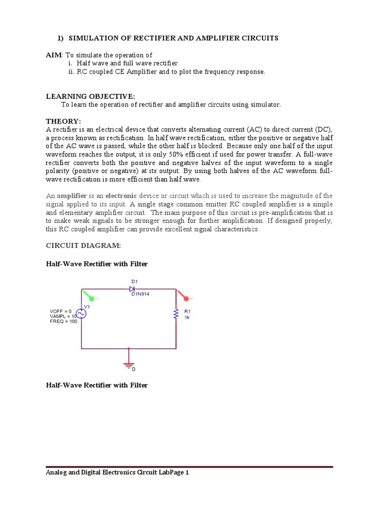 ADE - Pspice Lab Manual | PDF | Rectifier | Amplifier