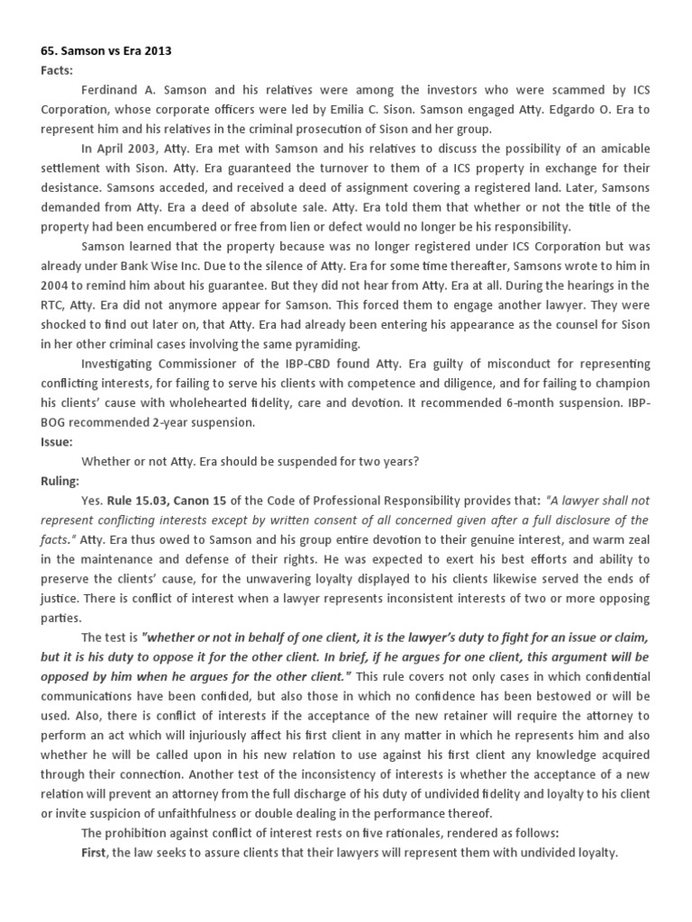 Samson V Era | PDF | Conflict Of Interest | Lawyer
