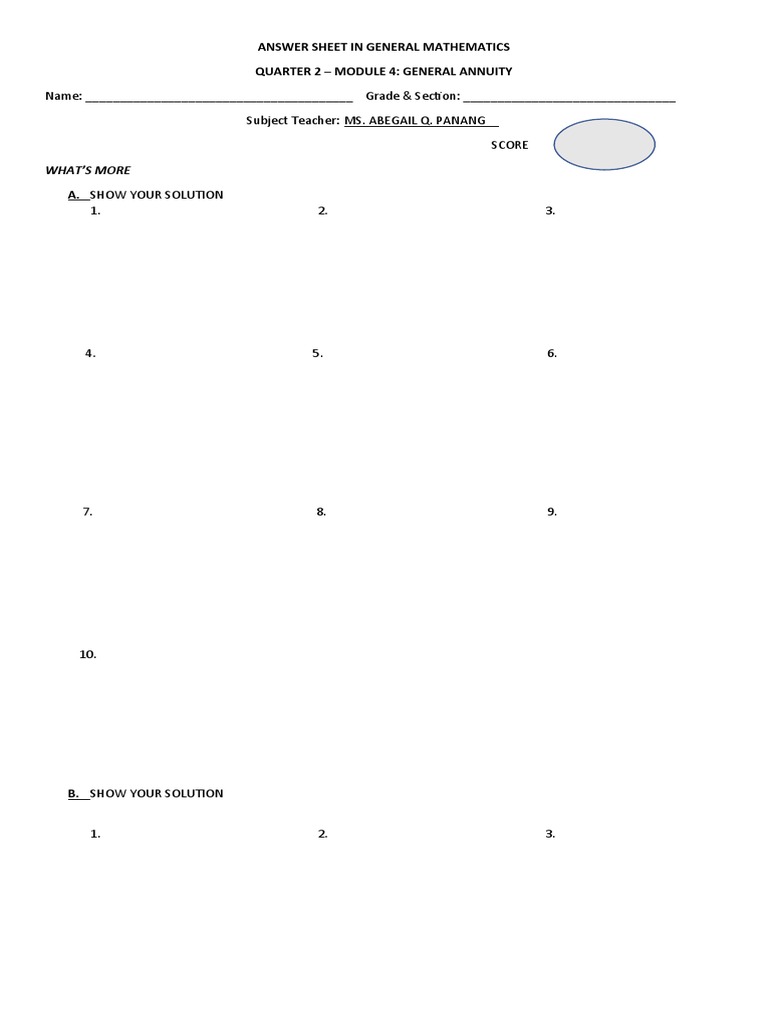 Answer Sheet in General Mathematics m4 | PDF