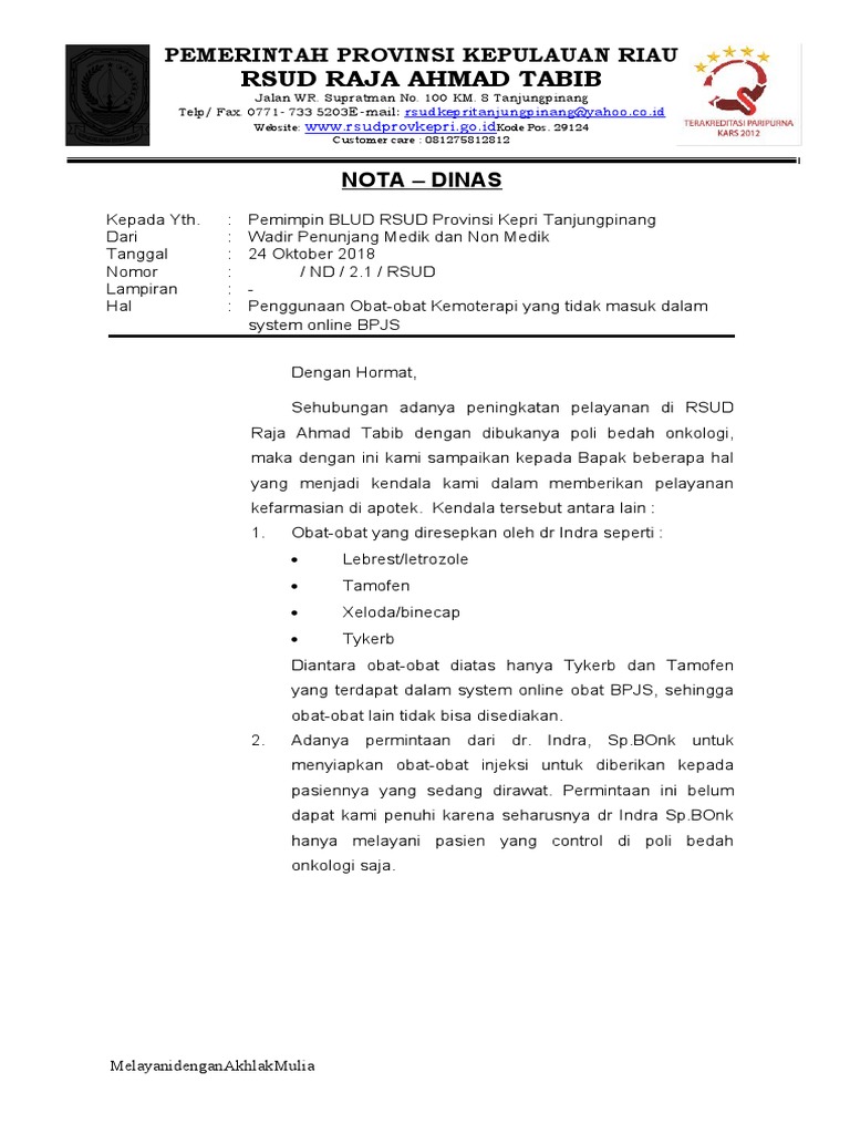 Nota Dinas OBAT KEMO | PDF