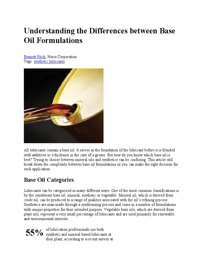 Understanding The Differences Between Base Oil Formulations | PDF ...