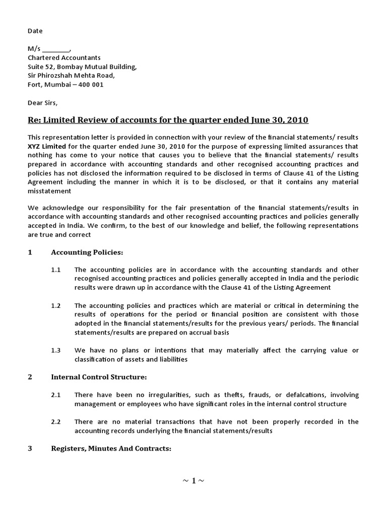 Limited Review of XYZ Ltd. Q2 2010 Accounts | PDF | Depreciation ...