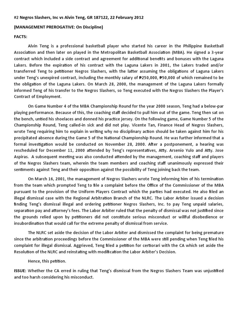 2 - Negros Slashers Vs Teng | PDF | Arbitration | Complaint