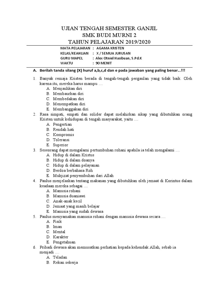 Soal Pat SBK Kelas X | PDF