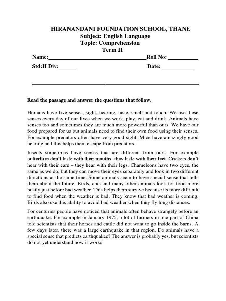 Comprehension - Amazing Nature | PDF | Senses | Predation