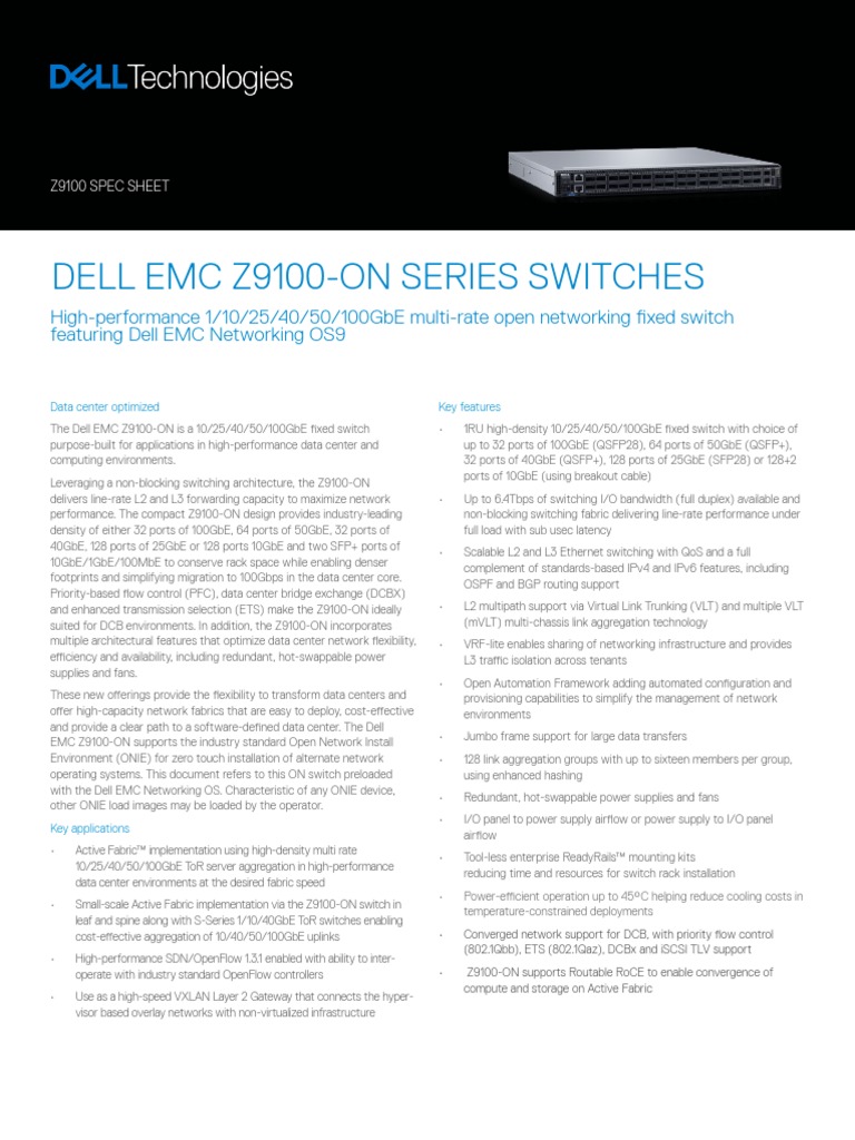 Dell Networking z9100 Spec Sheet | PDF | I Pv6 | Computer Network