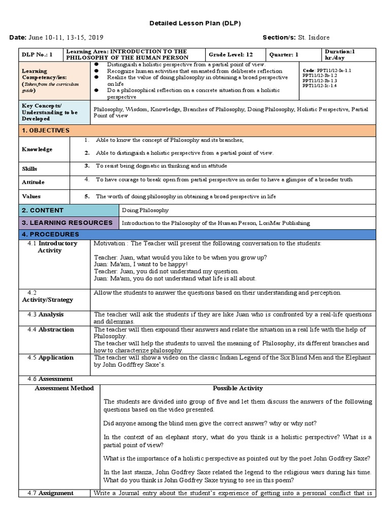 Cultivating Holistic Perspectives: A Detailed Lesson Plan on ...