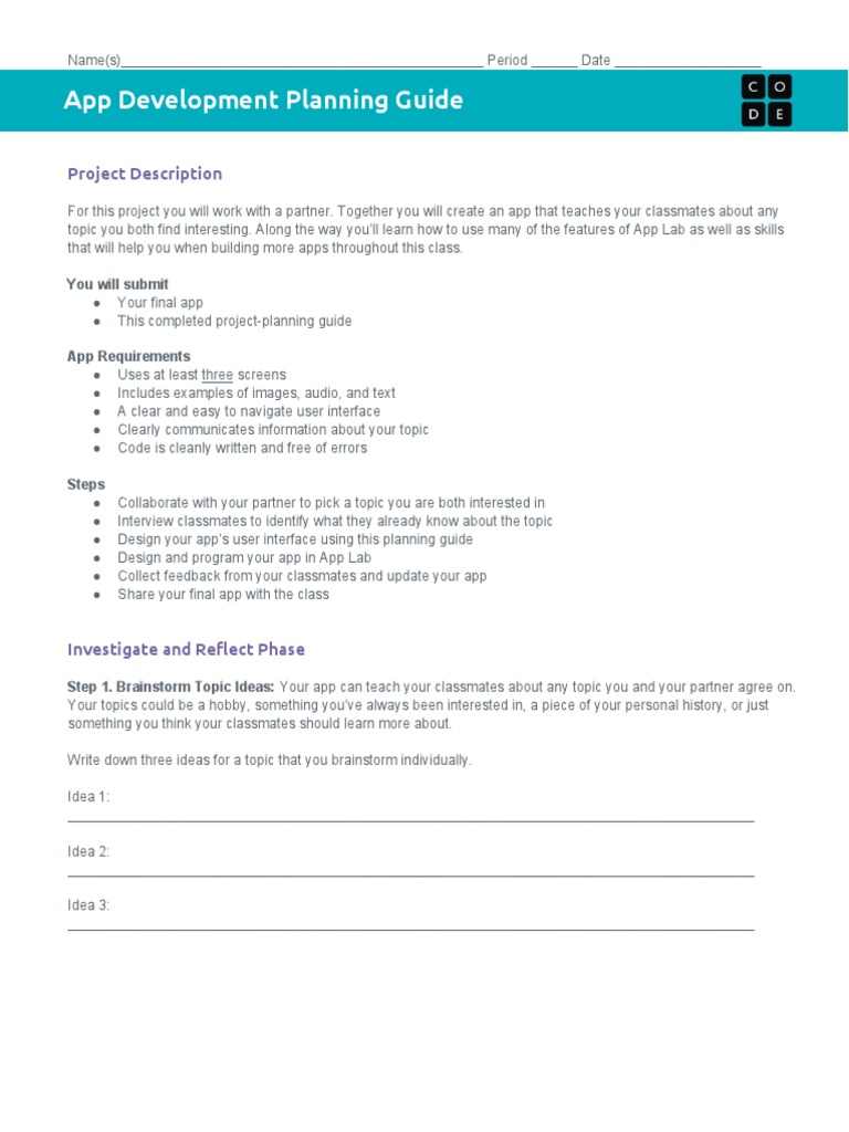 CSP 20-21 App Development Planning Guide | PDF | Mobile App | Feedback