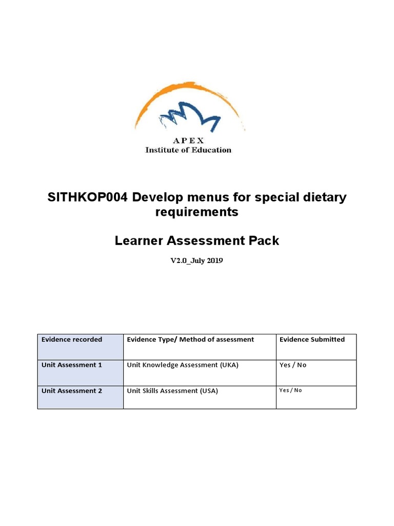 SITHKOP004 Develop Menus For Special Dietary Requirements | PDF | Macrobiotic Diet | Nutrients