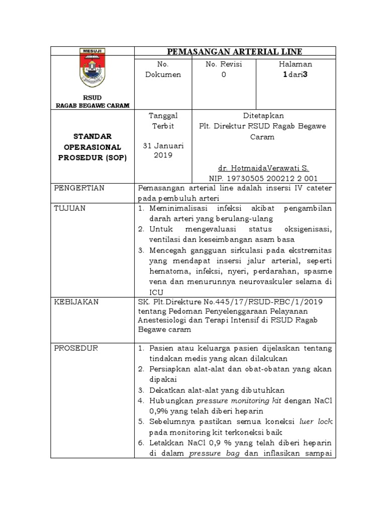 Prosedur Pemasangan Arteri Line | PDF