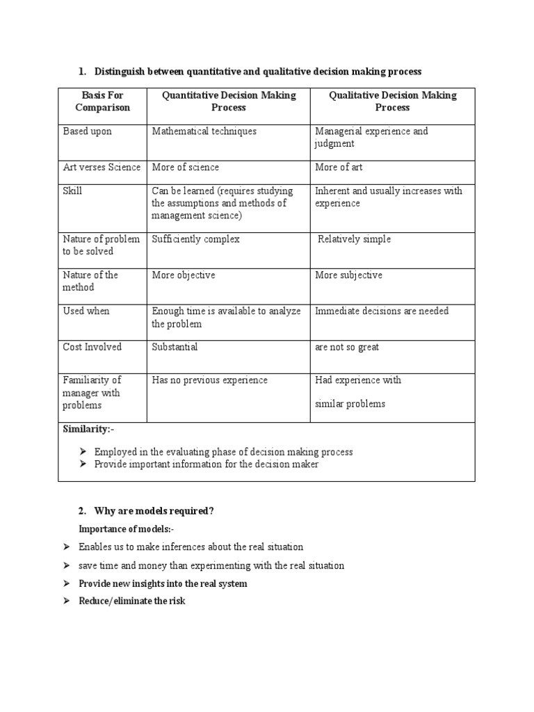 Basis For Comparison Quantitative Decision Making Process Qualitative ...