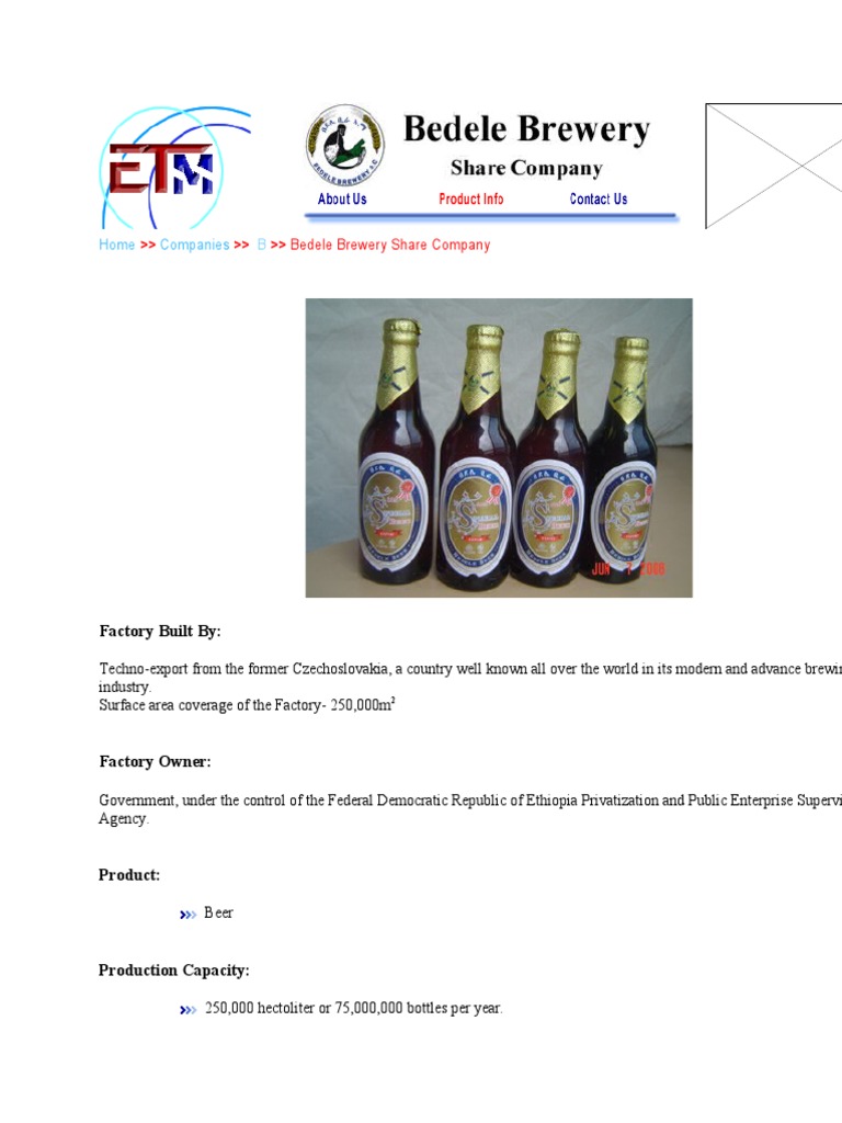 Bedele Brewery Share Company: Home Companies | PDF | Brewing ...