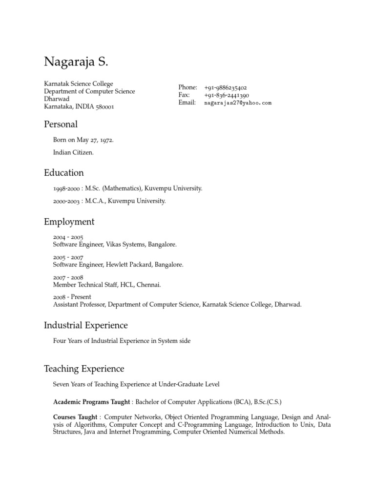 Nagaraja S.: Personal | PDF | Computer Science | Computer Programming