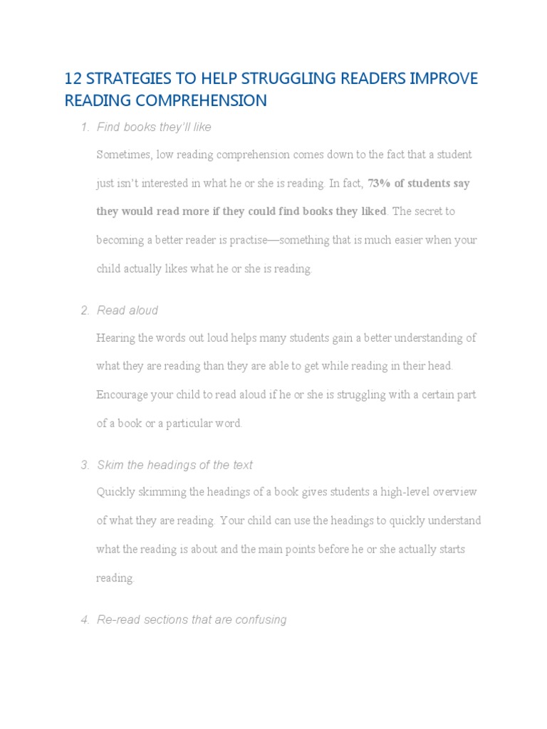 Strategies to Improve Struggling Readers | PDF | Reading Comprehension ...