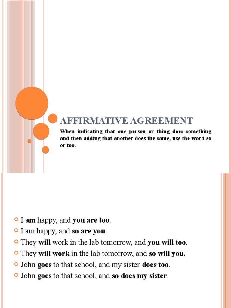 Guide to Using Affirmative and Negative Agreement in Sentences | PDF