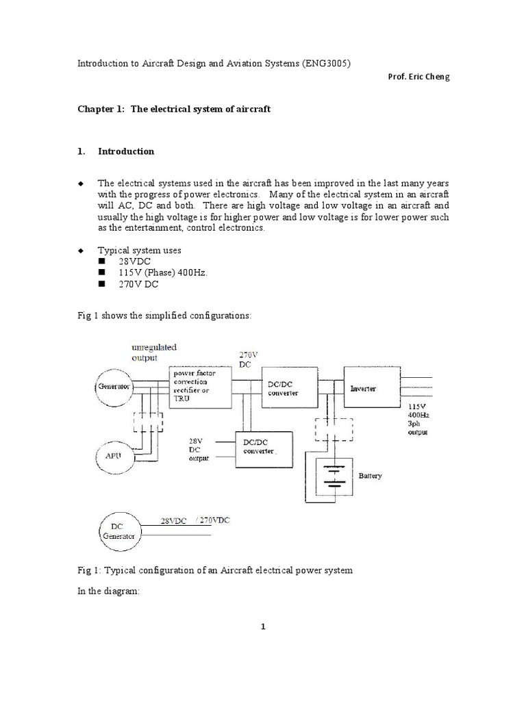 Chapter 1: The Electrical System of Aircraft: Prof. Eric Cheng | PDF ...