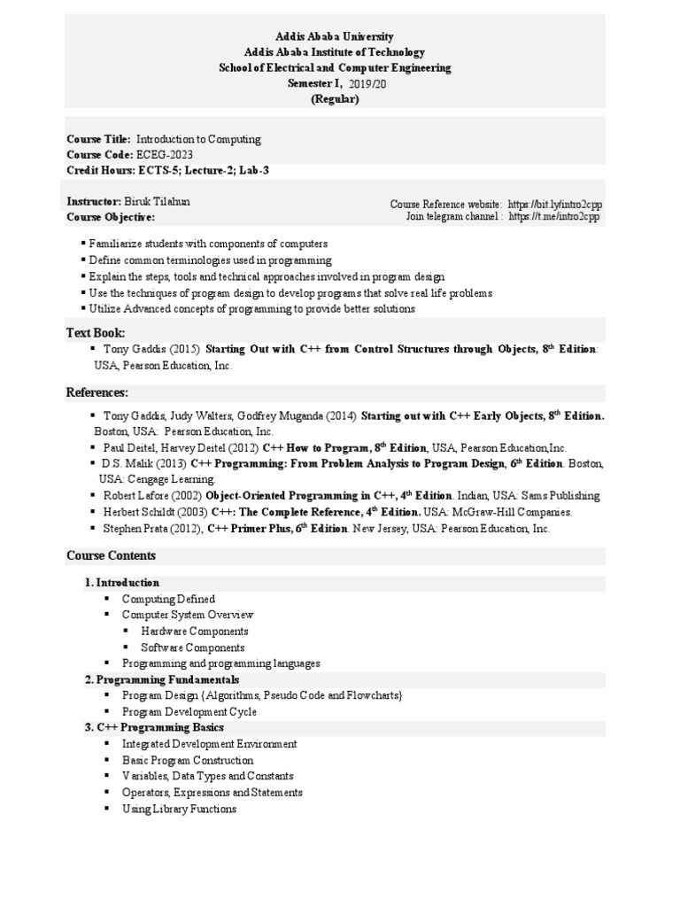 Text Book:: Course Reference Website: Https://bit - Ly/intro2cpp Join Telegram Channel: Https ...