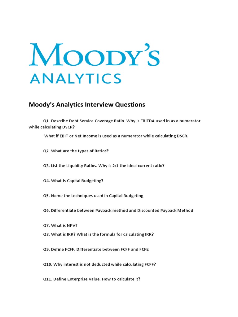 Moody's Analytics Interview Questions | PDF