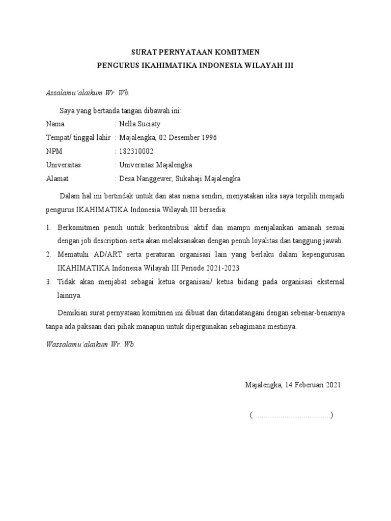 Surat Pernyataan Komitmen | PDF