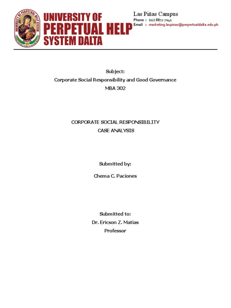 Paciones - CSR Case Study Analysis | PDF | Sales | Corporate Social ...