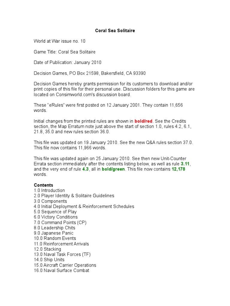 WaW10 - Coral Sea Solitaire Rules | PDF | Imperial Japanese Navy ...