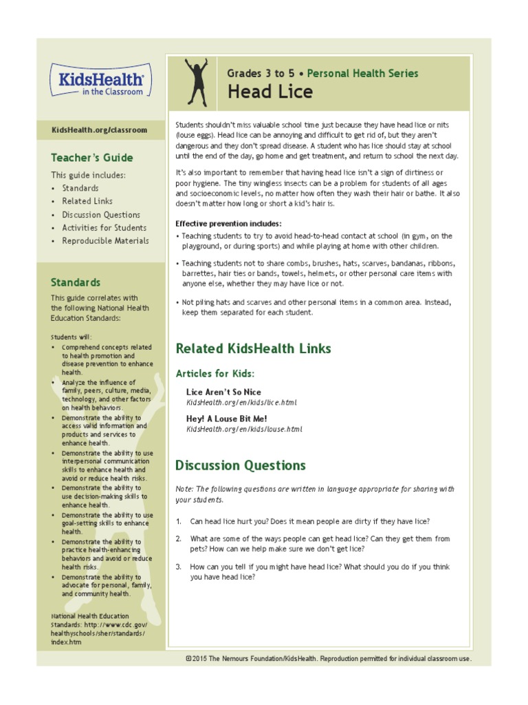 Head Lice: Related Kidshealth Links | PDF
