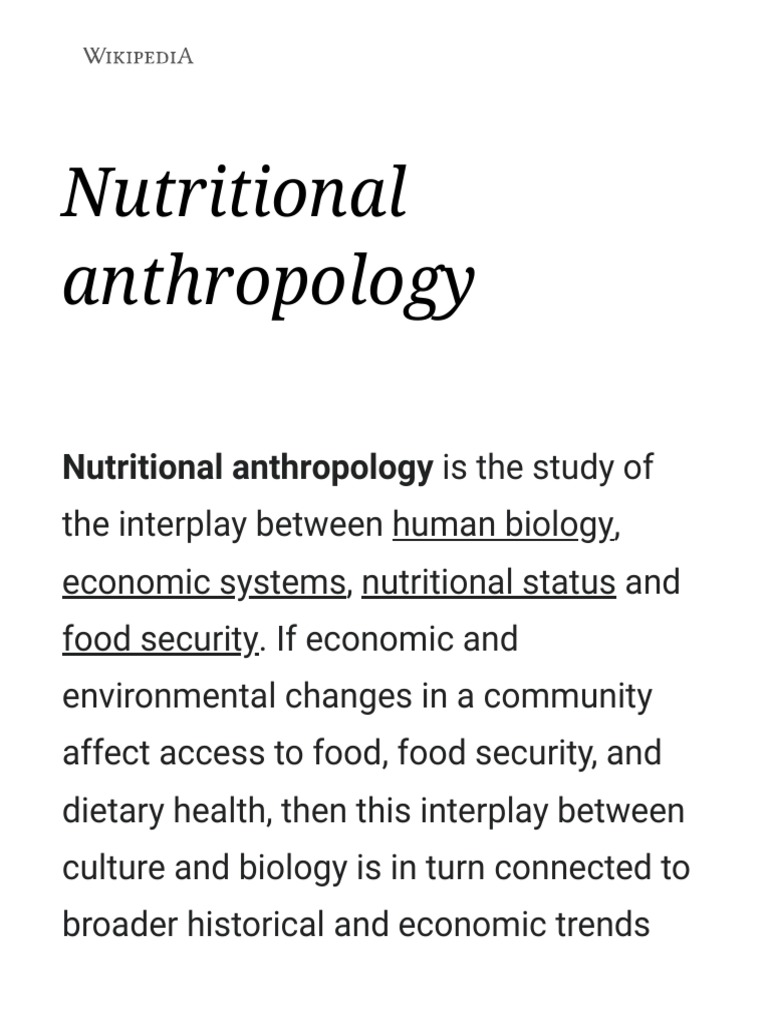 Nutritional Anthropology - Wikipedia | PDF | Pastoralism | Food Security