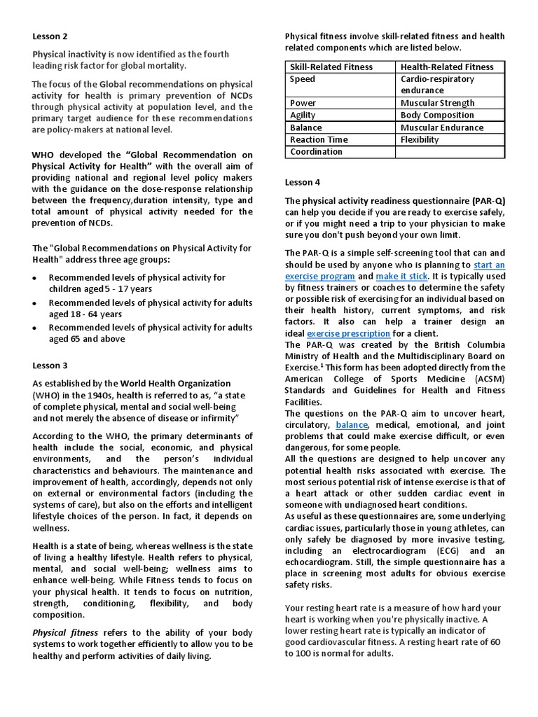 Physical Inactivity Is Now Identified As The Fourth: Lesson 2 | PDF ...