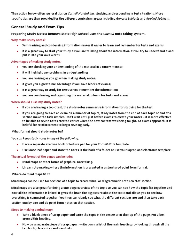 Cornell Notetaking & Study Tips | PDF | Test (Assessment) | Applied ...