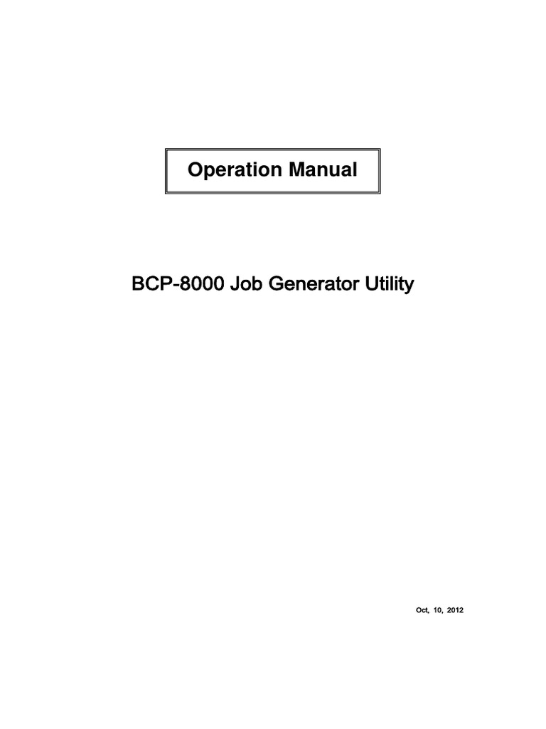 BCP-8000 Job Generator Operation Manual | PDF | Menu (Computing) | Button (Computing)