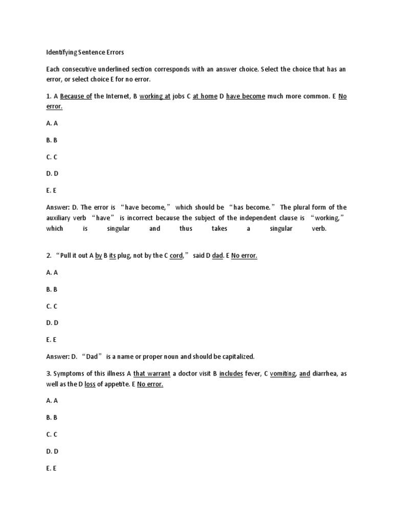 ACTIVITY 3 Identifying Sentence Errors | Download Free PDF ...