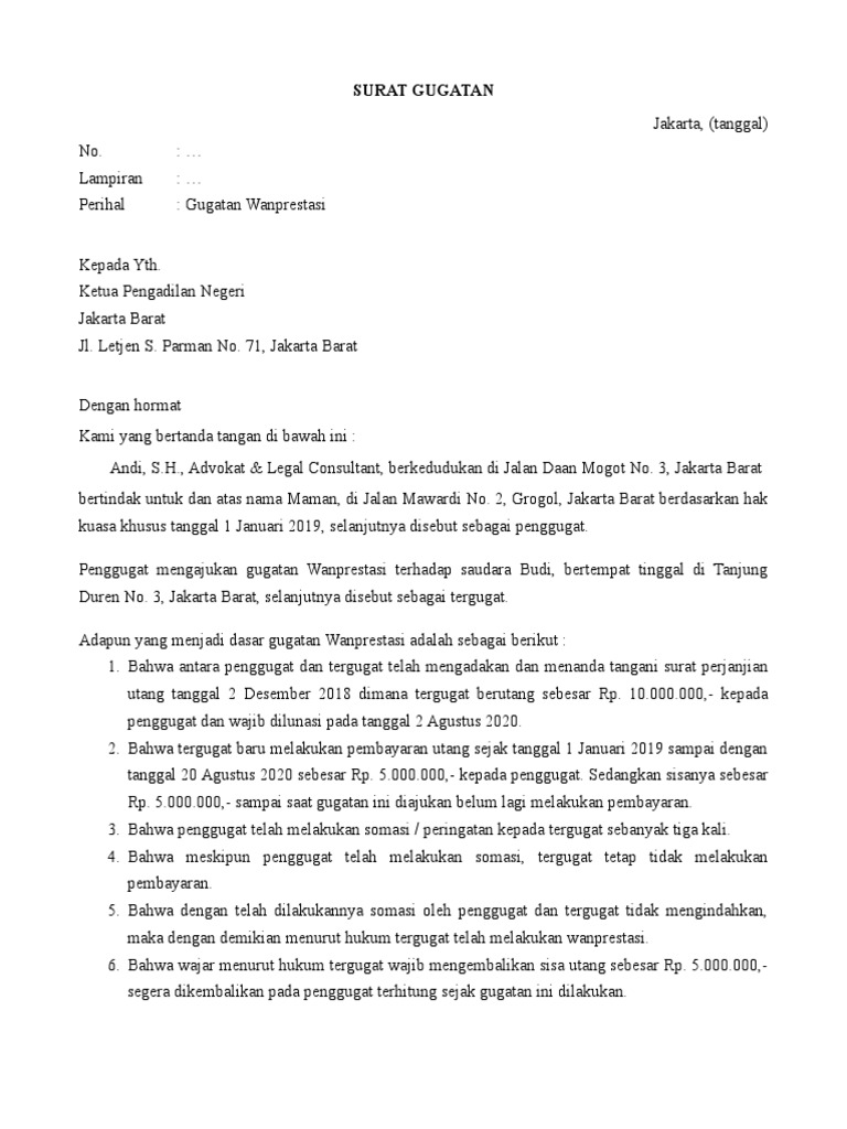 Contoh Surat Gugatan | PDF