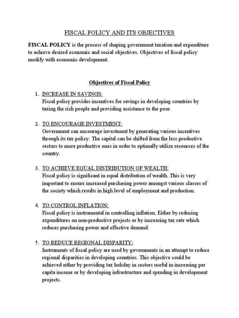Fiscal Policy and Its Objectives | PDF | Fiscal Policy | Wealth