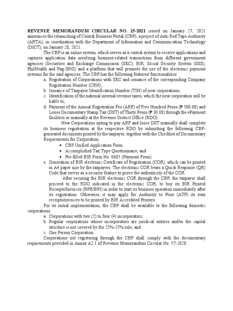 RMC No. 15-2021 | PDF | Receipt | Invoice