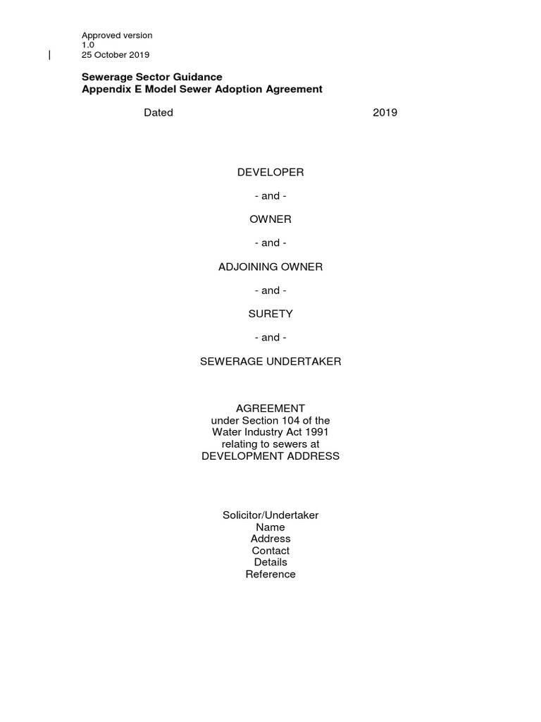 SSG Appendix E - Model Sewer Adoption Agreement - v1 | PDF | Indemnity ...