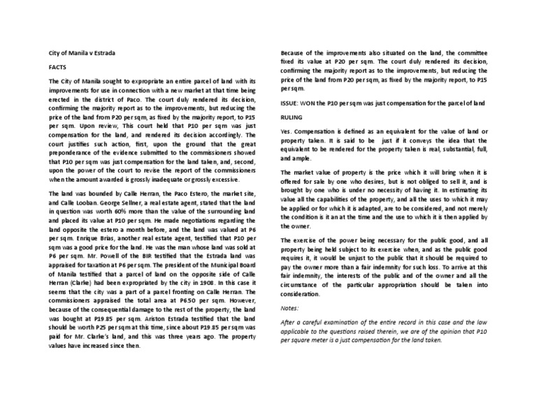 Manila Expropriation Case: Just Compensation | PDF | Just Compensation ...