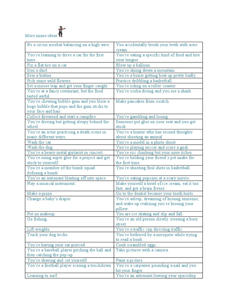 More Mime Ideas | PDF | Foods | Sports